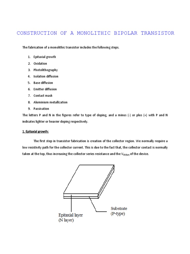 Monolithic Transistor Fabrication Steps | PDF | P–N Junction ...