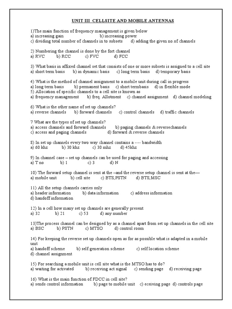 CMC Mid - II Bit Questions | PDF | Cellular Network | Channel Access Method