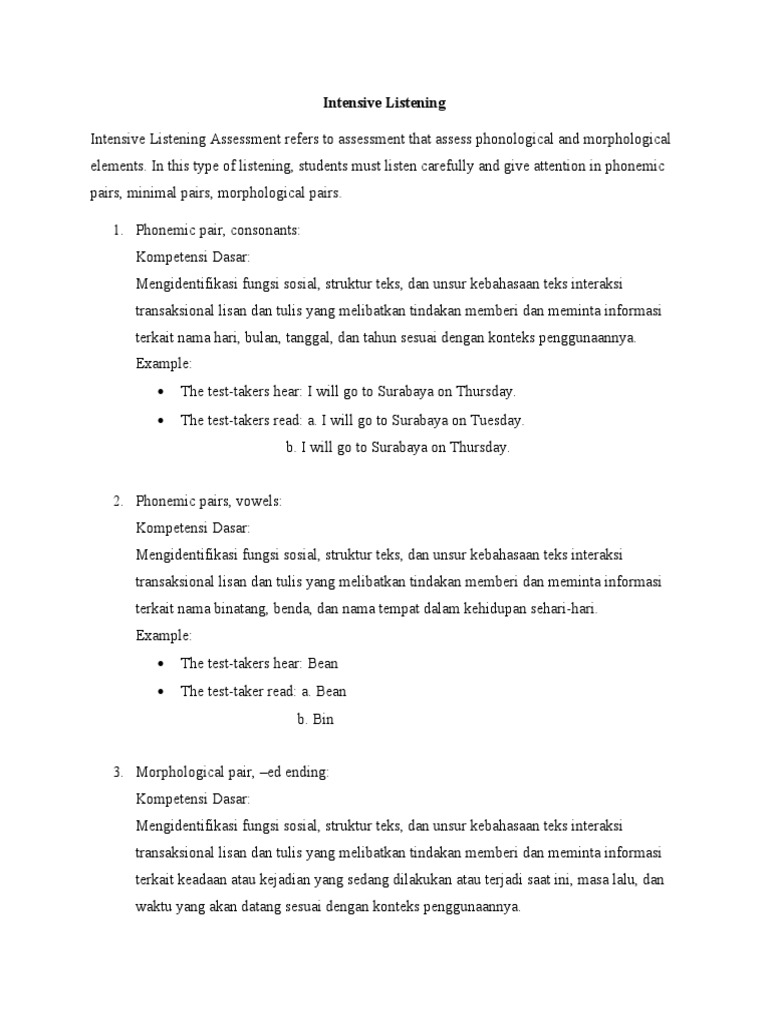 Definisi dan Contoh Intensive Listening | PDF | Seni & Disiplin Bahasa