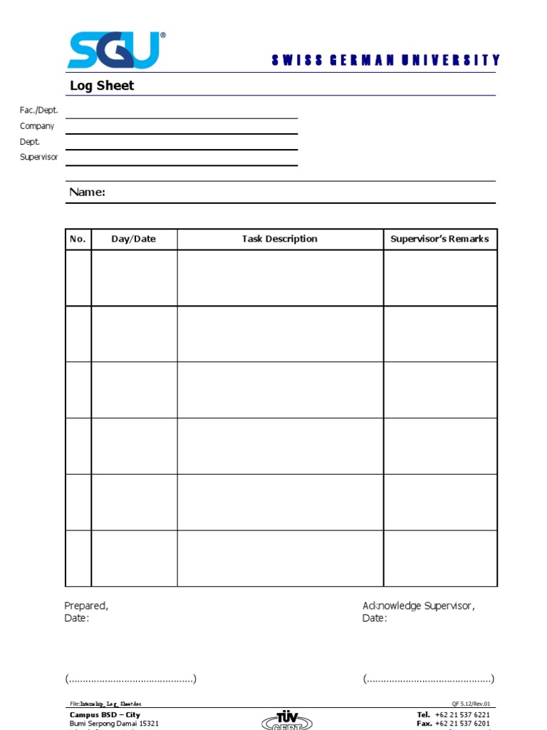 Internship Log Sheet Template | PDF