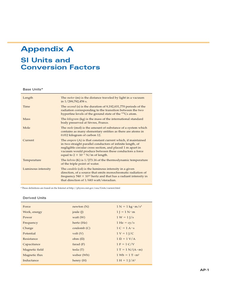 Appendix A: SI Units and Conversion Factors | PDF | Mole (Unit) | Hertz