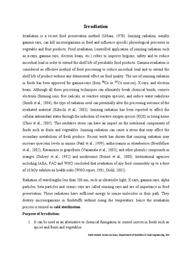 Purpose of Irradiation | PDF | Ionizing Radiation | Radical (Chemistry)