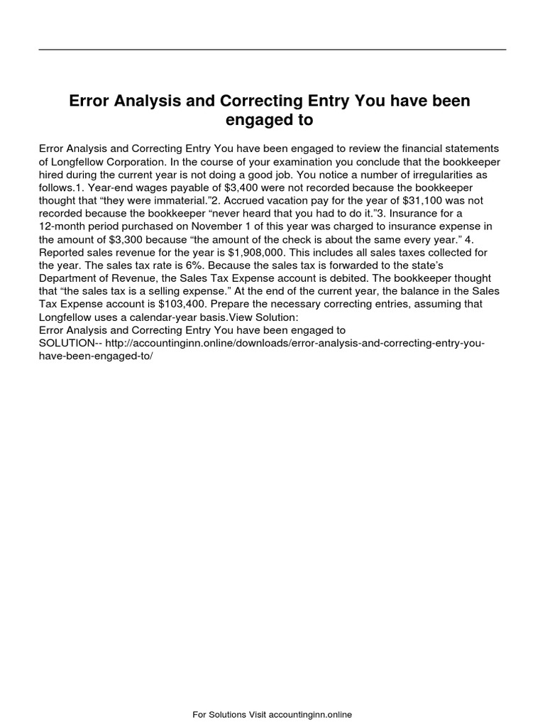Error Analysis and Correcting Entry You Have Been Engaged To PDF | PDF ...
