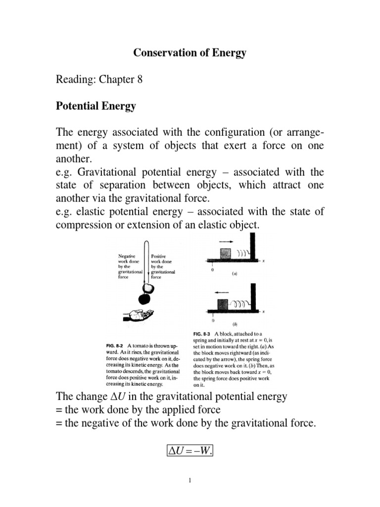 Conservation of Energy: U in The Gravitational Potential Energy | PDF ...