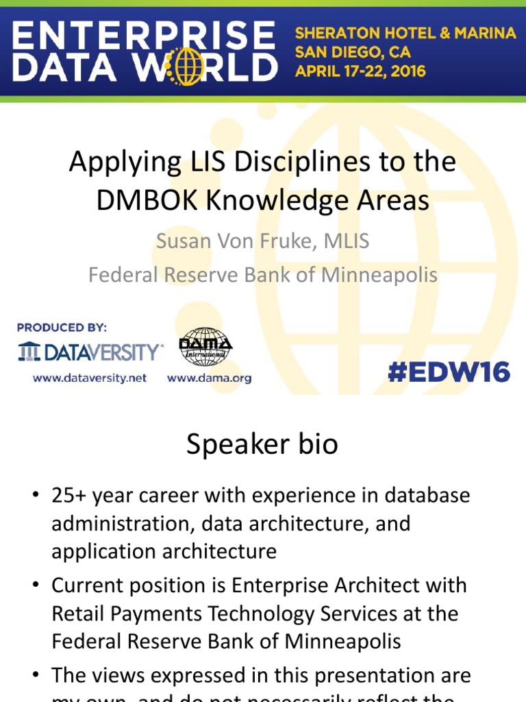 Applying LIS Disciplines To The DMBOK Knowledge Areas of Data ...