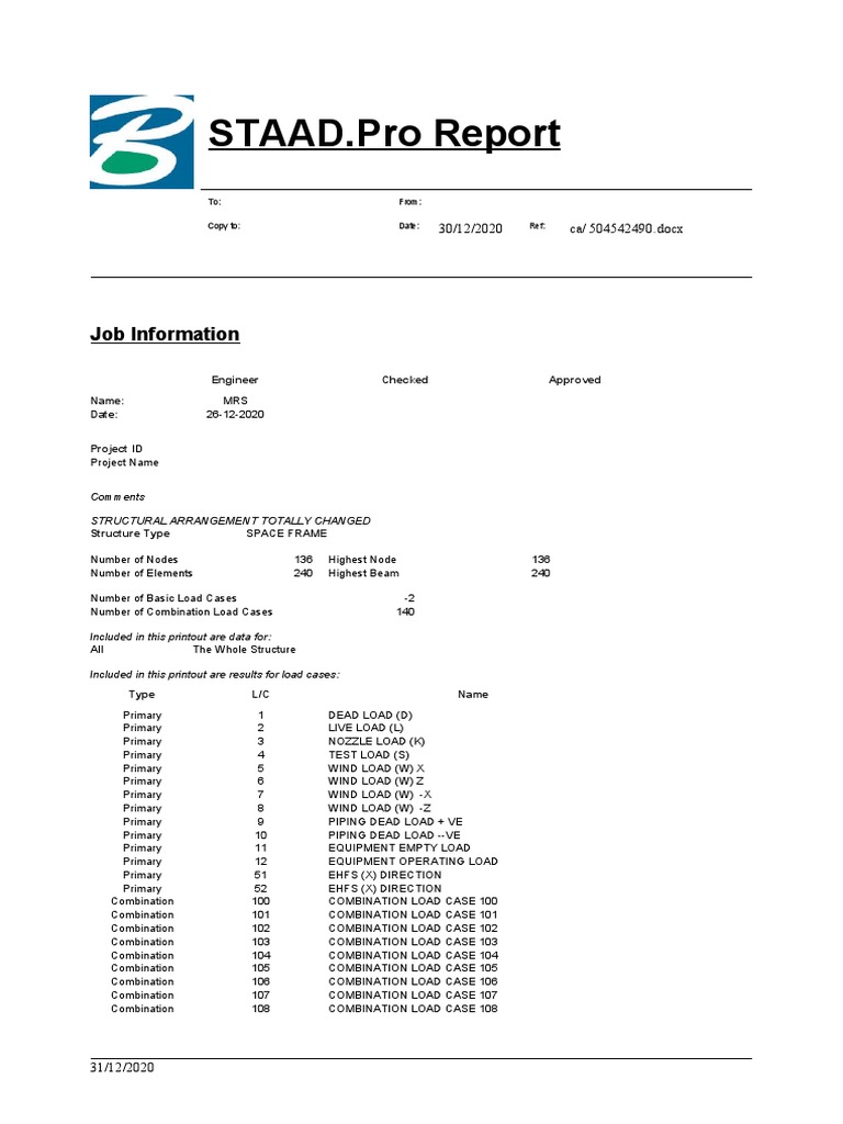 STAAD - Pro Report: Job Information | PDF | Building Engineering ...