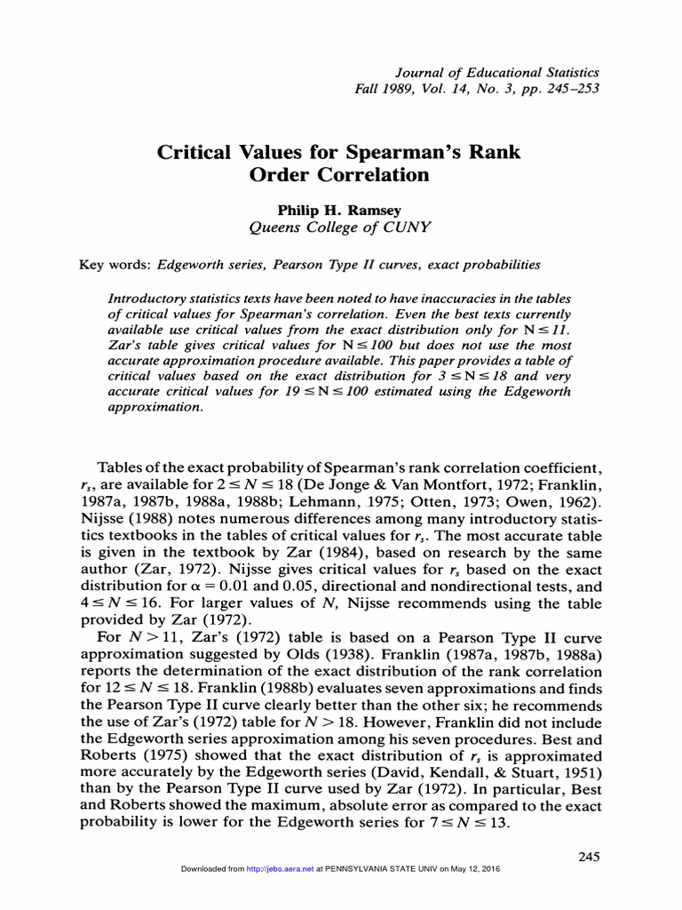 Spearman P Value | PDF | Type I And Type Ii Errors | Spearman's Rank ...
