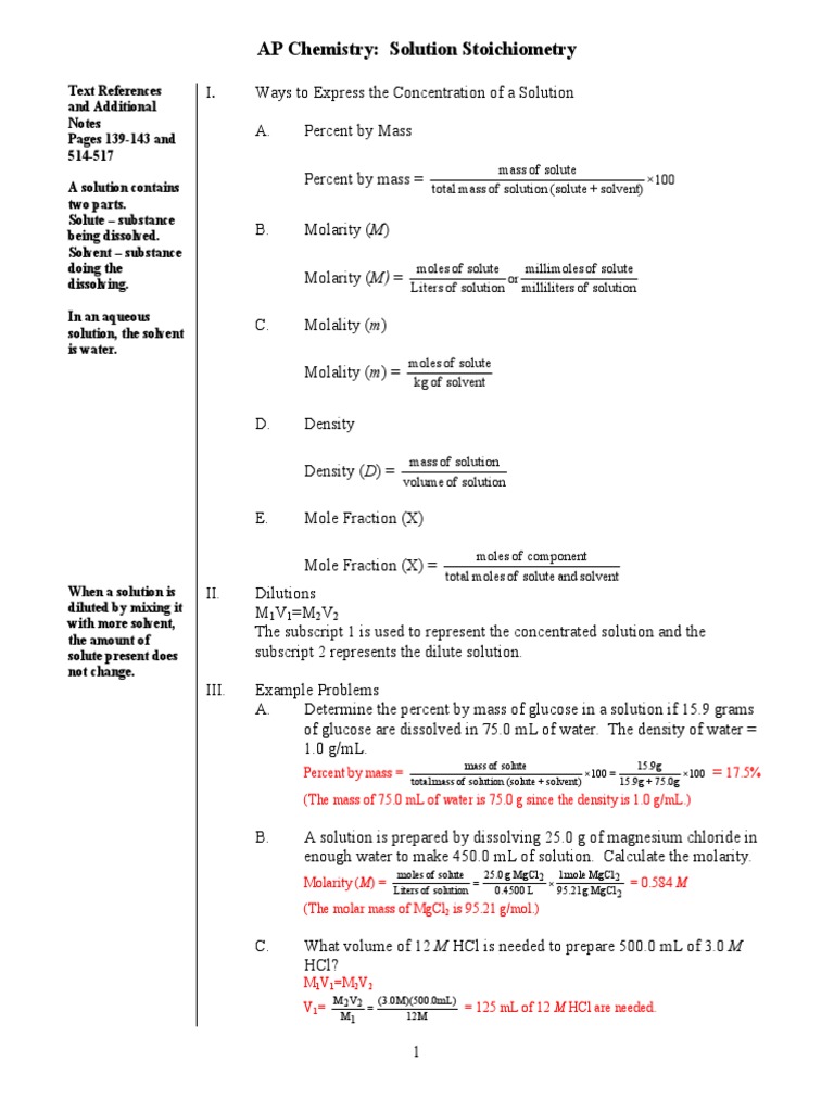 AP Chemistry: Solution Stoichiometry | Download Free PDF | Solution ...