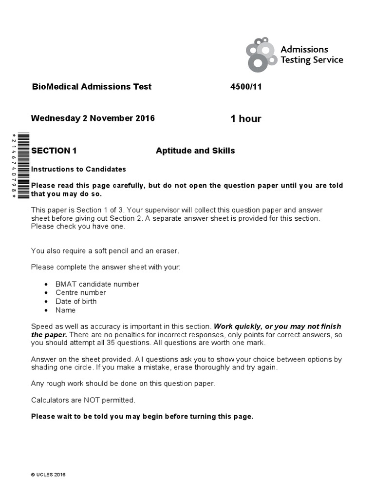 Specimen Bmat 2016 Past Paper Section 1 PDF | PDF | Polyunsaturated Fat ...