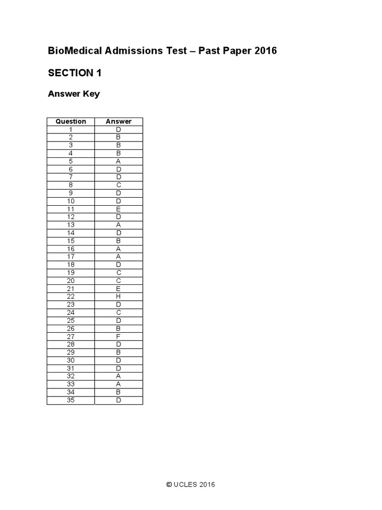 Specimen Bmat 2016 Past Paper Section 1 Answer Key PDF | PDF