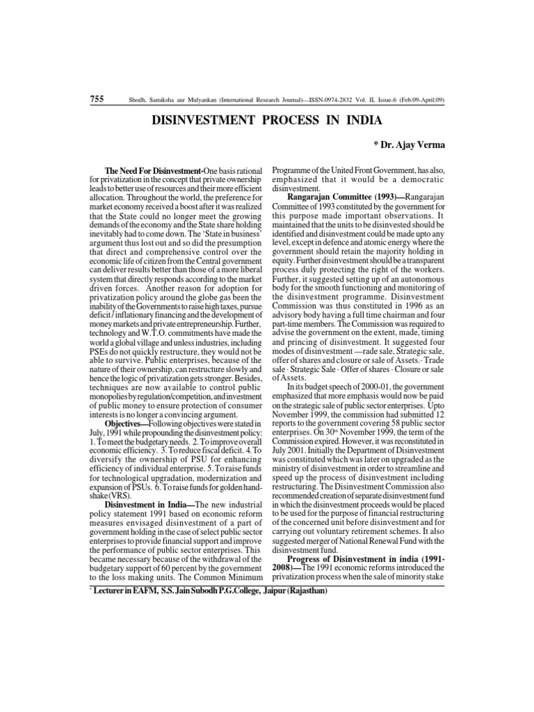 Disinvestment Process in India | Download Free PDF | Economies | Business Disinvestment Process in India | Download Free PDF | Economies | Business