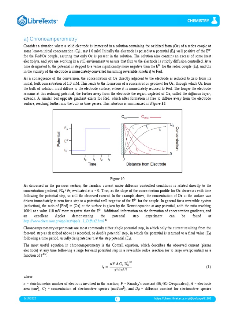 Chronoamperometry Measuring Current Over Time Pdf Electrochemistry