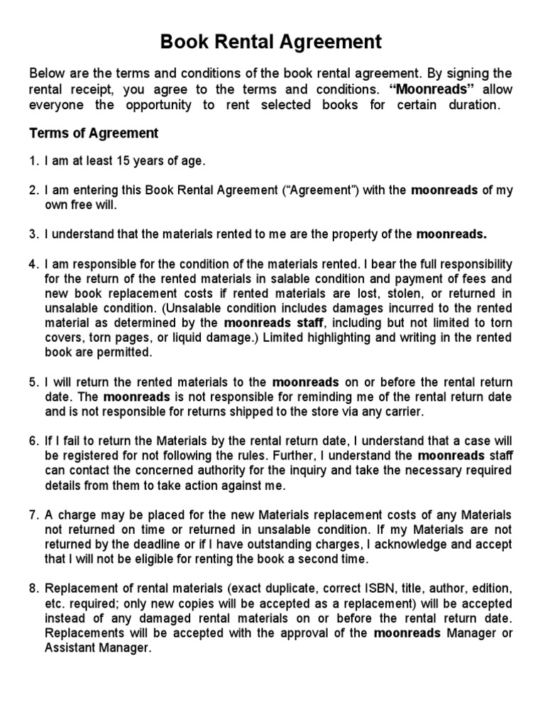 Book Rental Agreement | PDF | Fee | Government