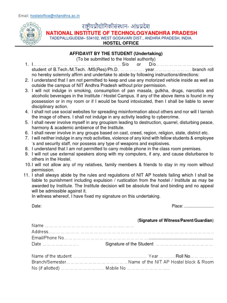 Annexure-3-AFFIDAVIT BY THE STUDENT | PDF | Justice | Crime & Violence