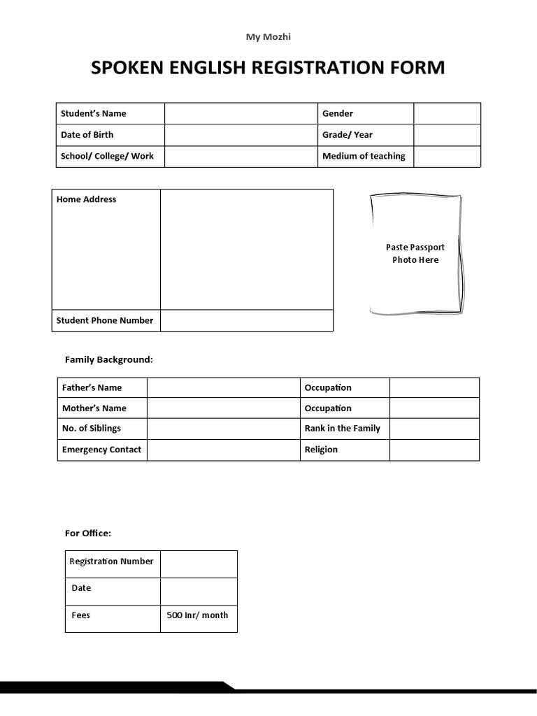 Spoken English Registration Form | PDF