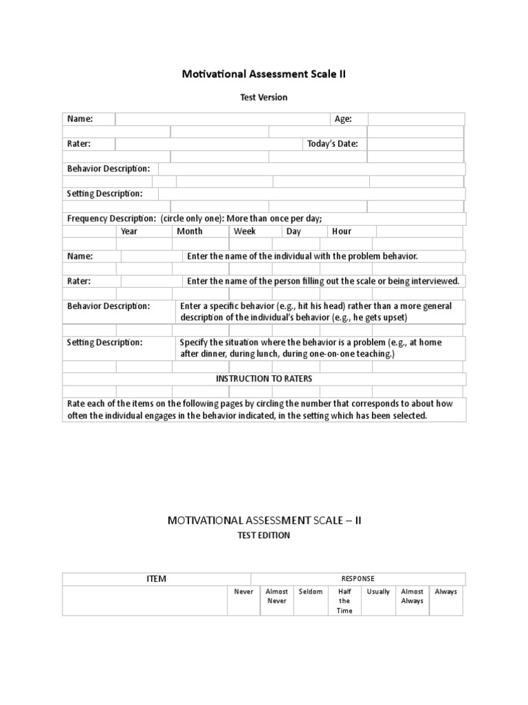 Motivational Assessment Scale II Form | PDF | Action (Philosophy ...
