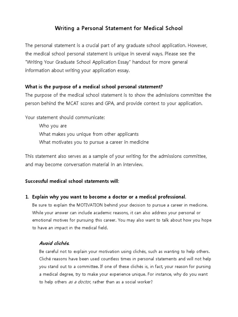 Medical School Personal Statement Examples Med School Reapplicant