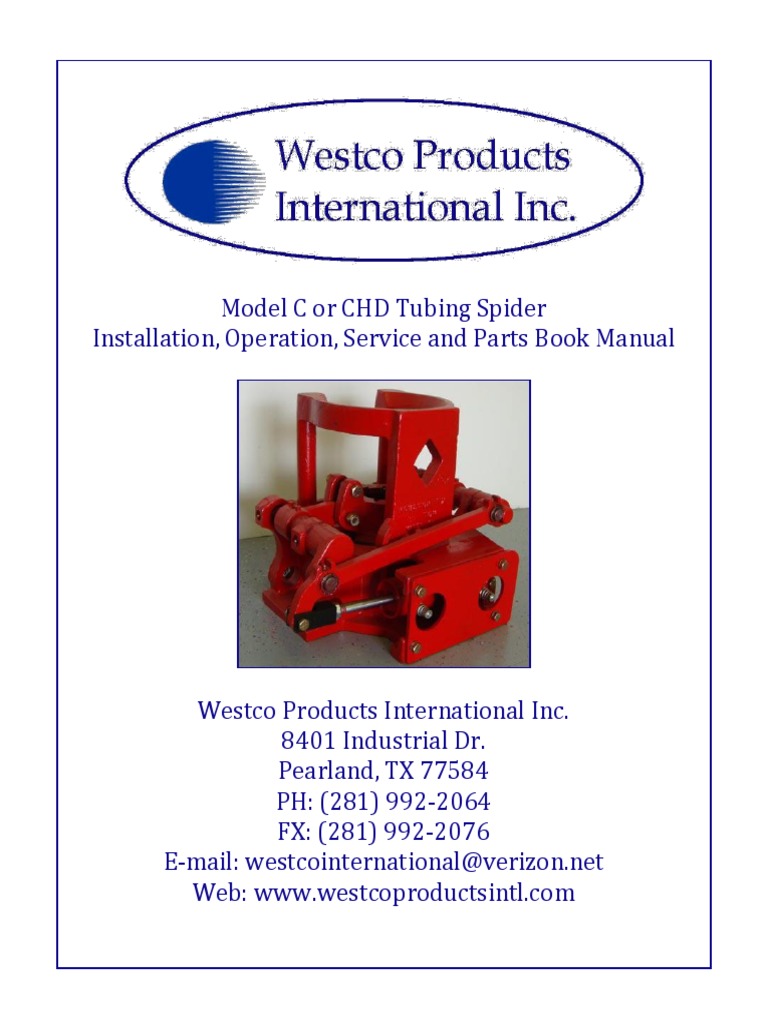 WPI C or CHD Tubing Spider Manual Rev1 | PDF | Screw | Elevator