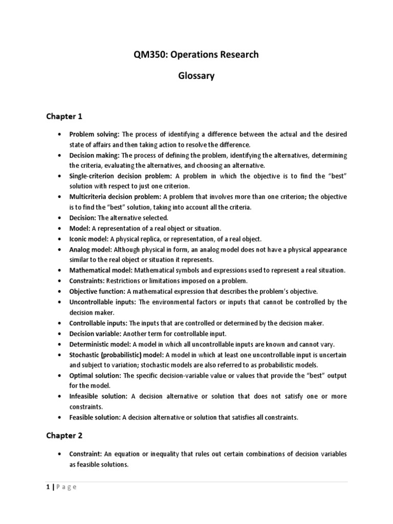 QM350: Operations Research Glossary | PDF | Linear Programming | Mathematical Optimization