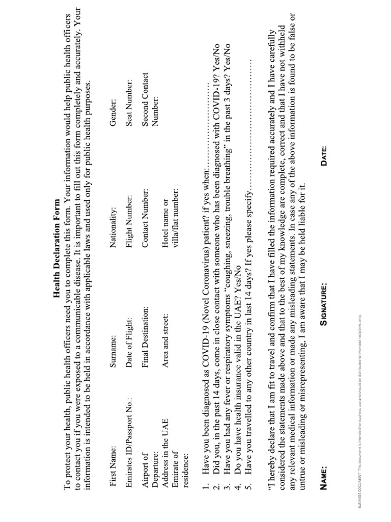 Dubai Health Declaration Form | PDF