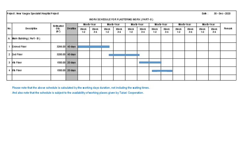 Plastering Work Schedule For Part-B | PDF