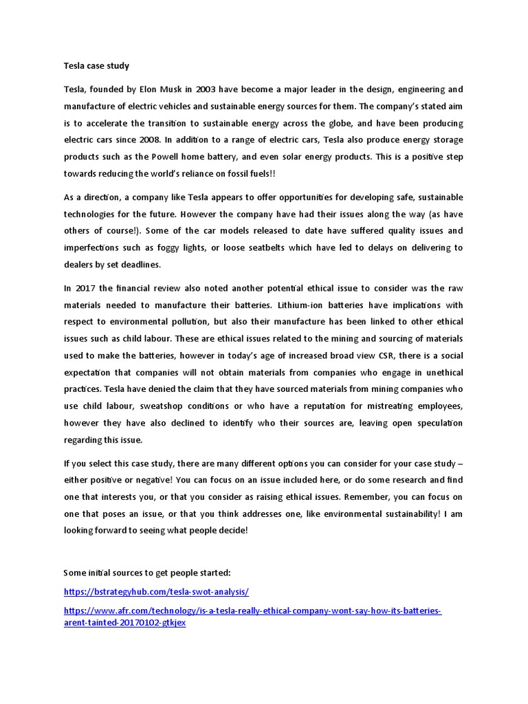 Tesla Case Study | PDF | Electric Vehicle | Sustainable Energy