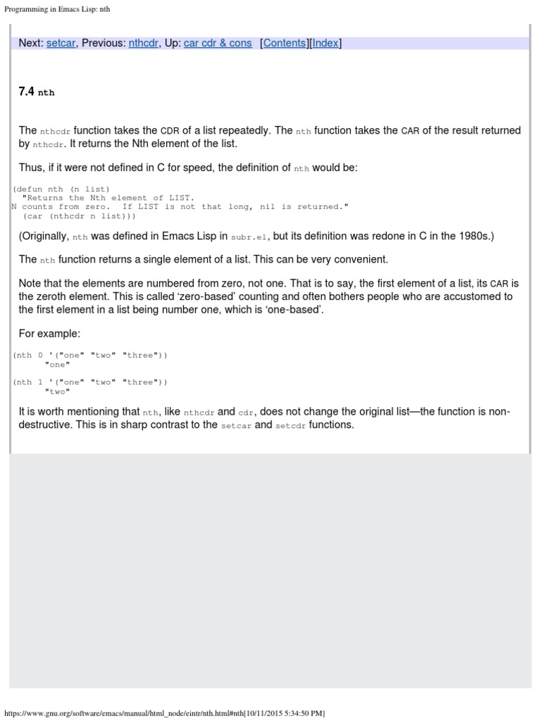 Programming in Emacs Lisp - NTH | PDF