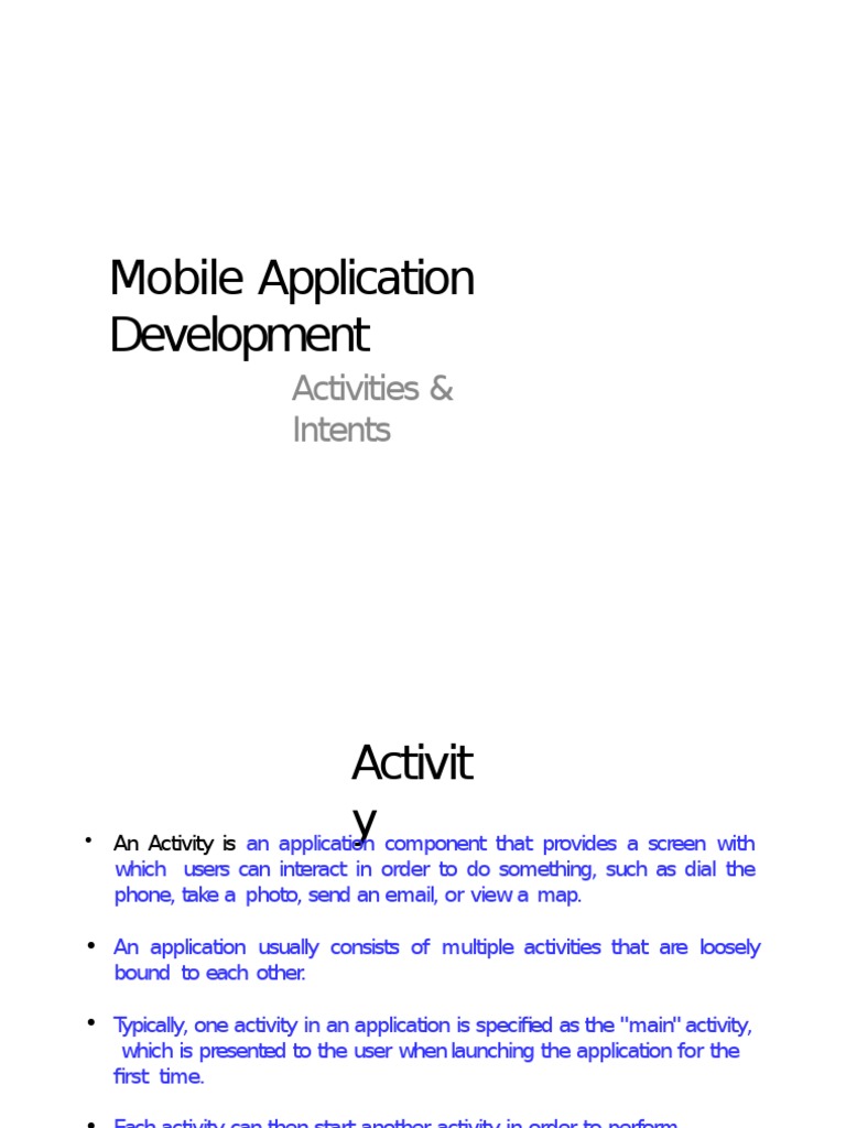 Mobile Application Development: Activities & Intents | PDF ...
