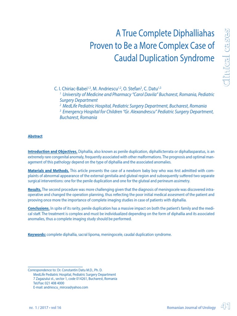 A True Complete Diphalliahas Proven To Be A More Complex Case of Caudal ...