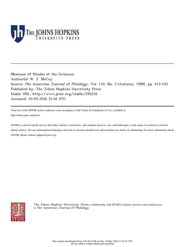 Mccoy WJ Memnon of Rhodes at The Granicus | PDF | Achaemenid Empire ...