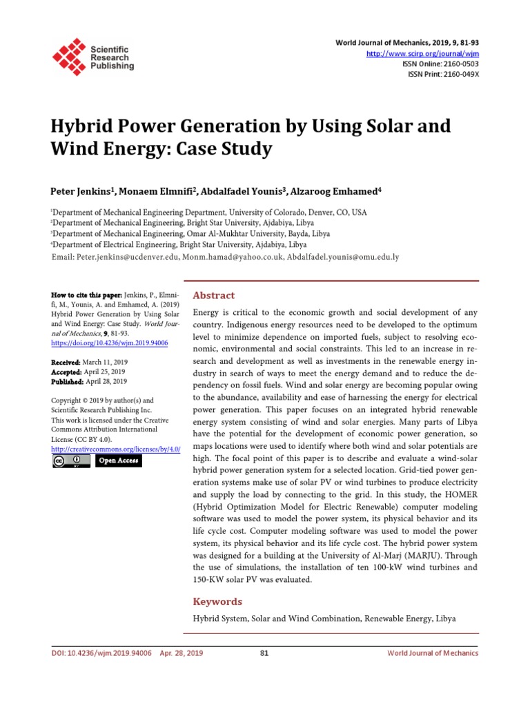 Hybrid Power Generation by Using Solar and Wind Energy: Case Study ...