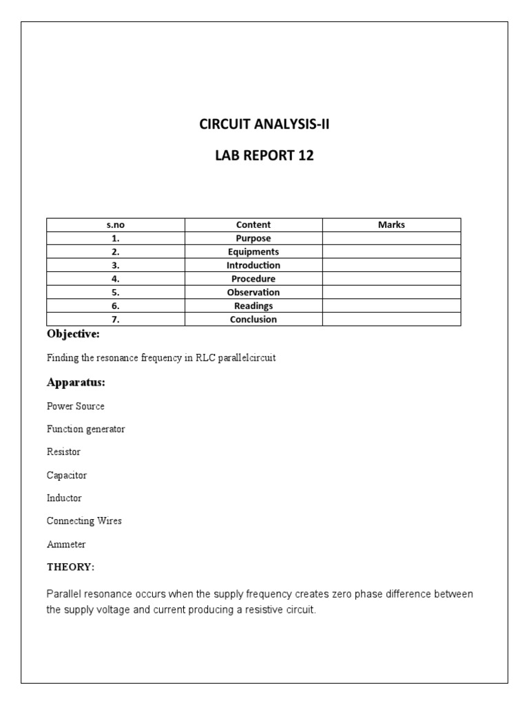 LCA Lab Report 12 | PDF | Electrical Impedance | Series And Parallel ...