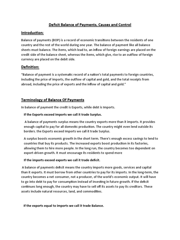 Deficit Balance of Payments, Causes and Control | PDF | Balance Of ...
