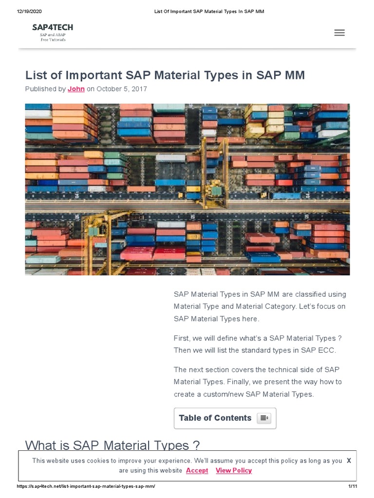 List of Important SAP Material Types in SAP MM | PDF