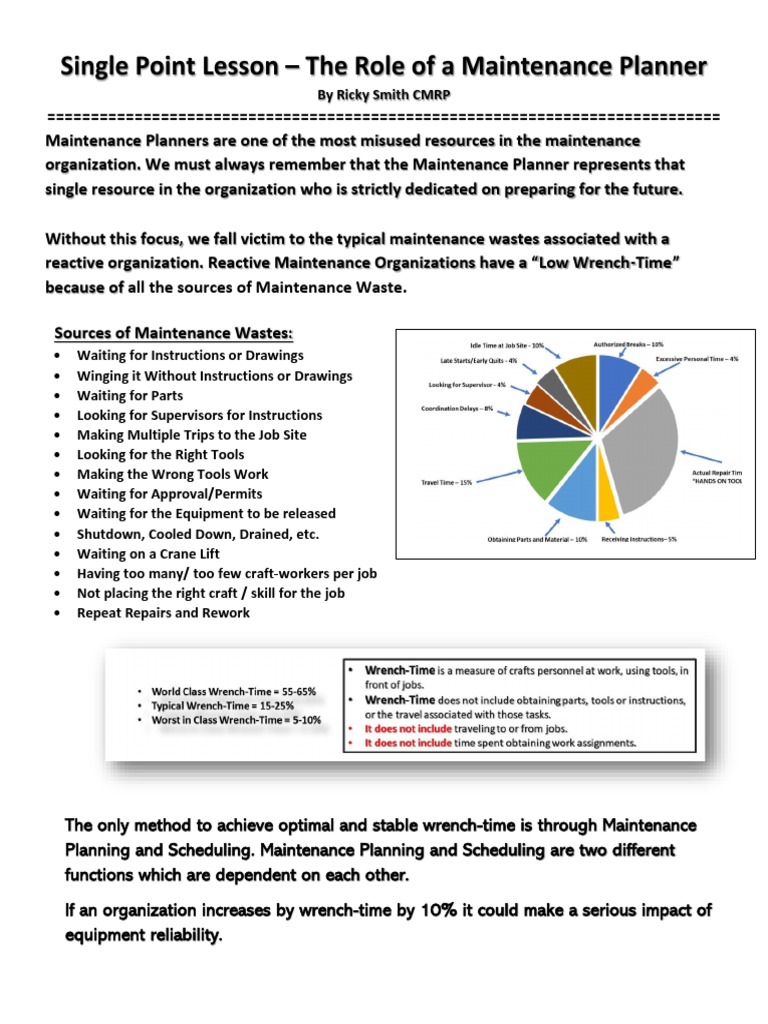 Single Point Lesson - The Role of A Maintenance Planner PDF | Download ...