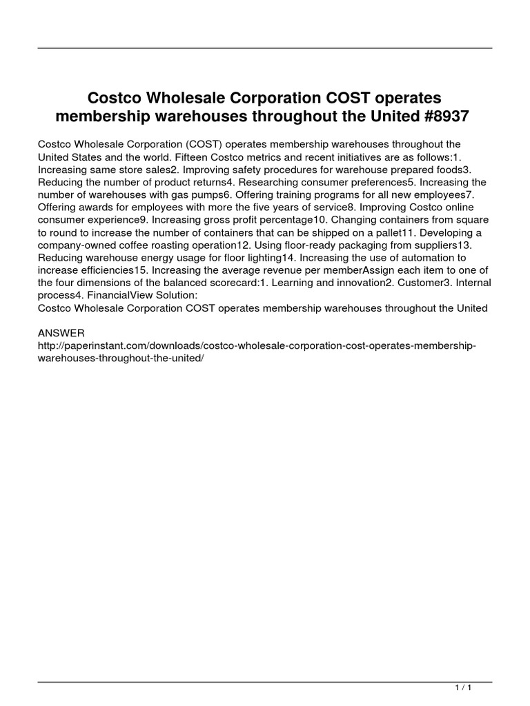 Costco's Key Metrics and Initiatives | PDF