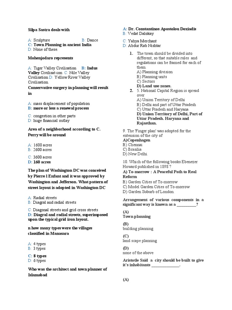 MCQS Town Planning | PDF | Urban Planning | Urbanization