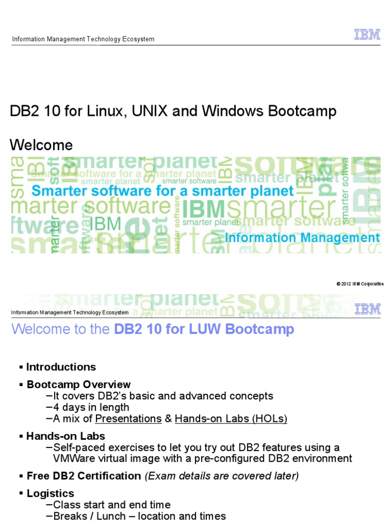 DB2 10 For Linux, UNIX and Windows Bootcamp Welcome: Information Management | Download Free PDF ...