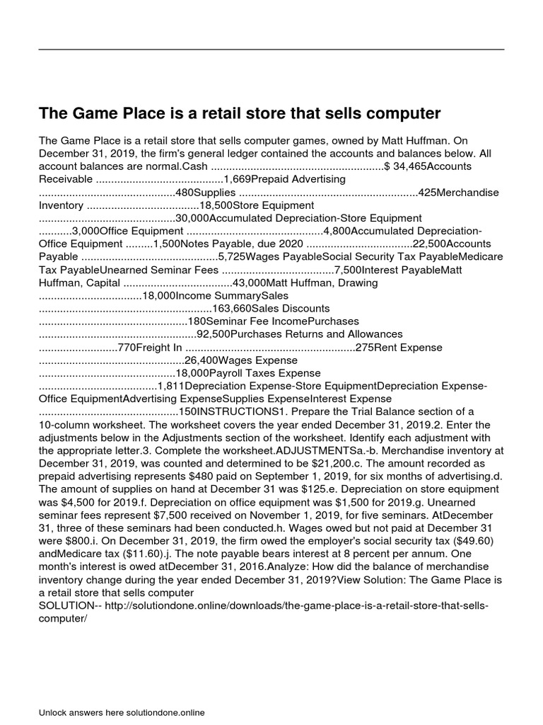 The Game Place Is A Retail Store That Sells Computer: Unlock Answers Here Solutiondone - Online ...