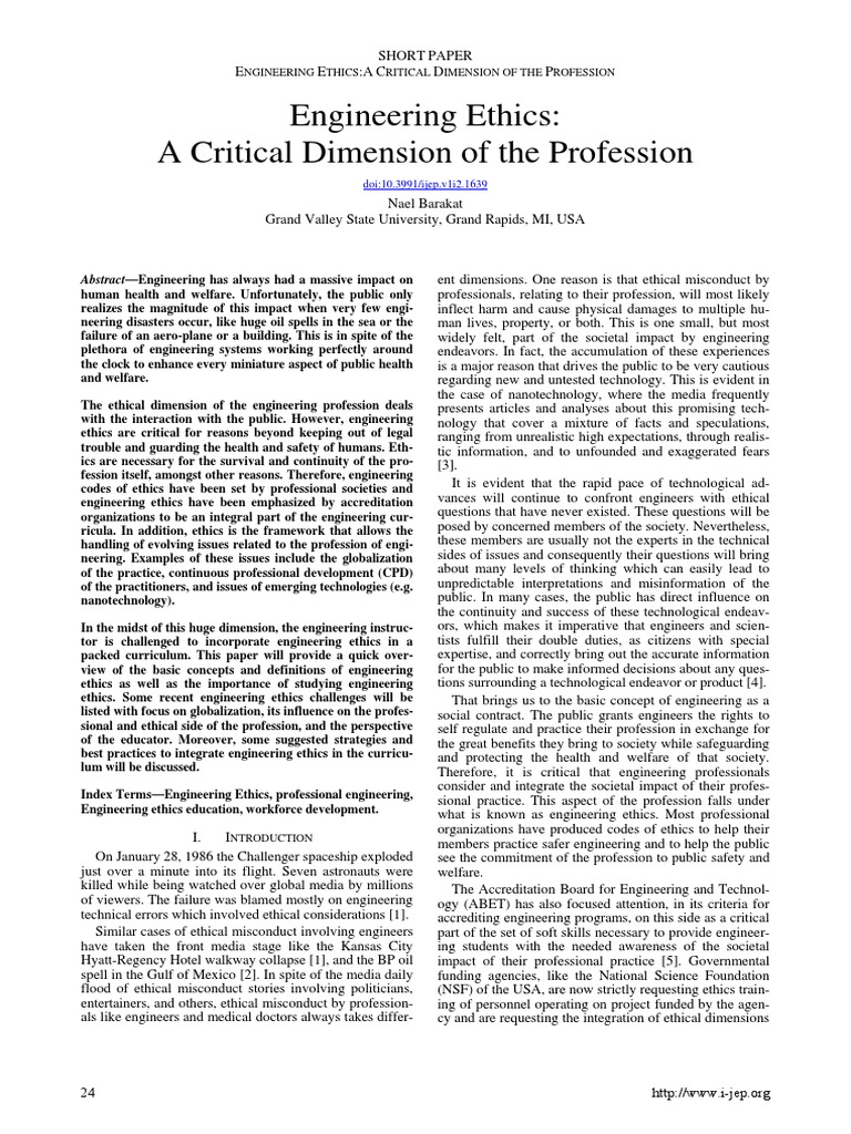 Engineering Ethics A Critical Dimension of The Pro | PDF