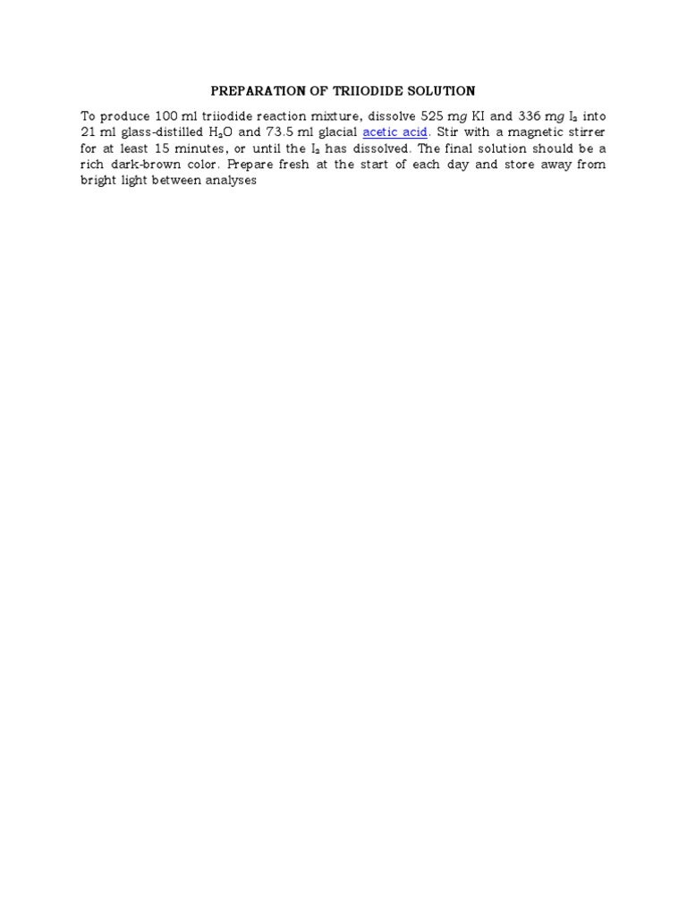 Triiodide Solution Preparation Guide | PDF