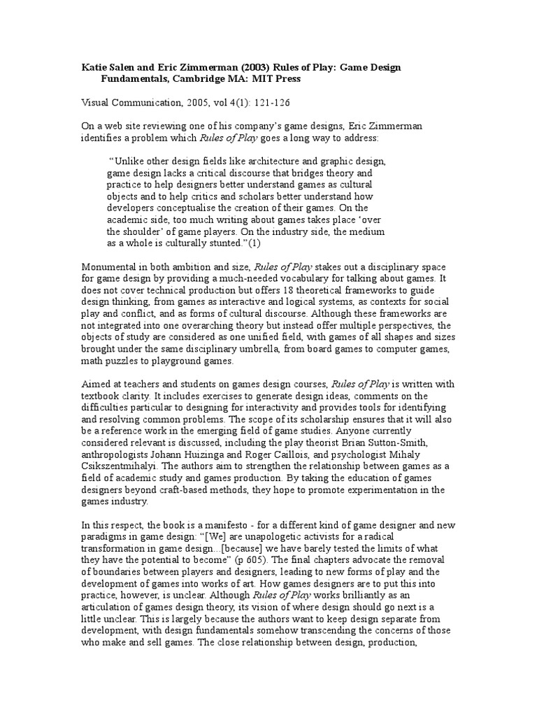 Rules of Play: Game Design Fundamentals | PDF | Design | Discourse