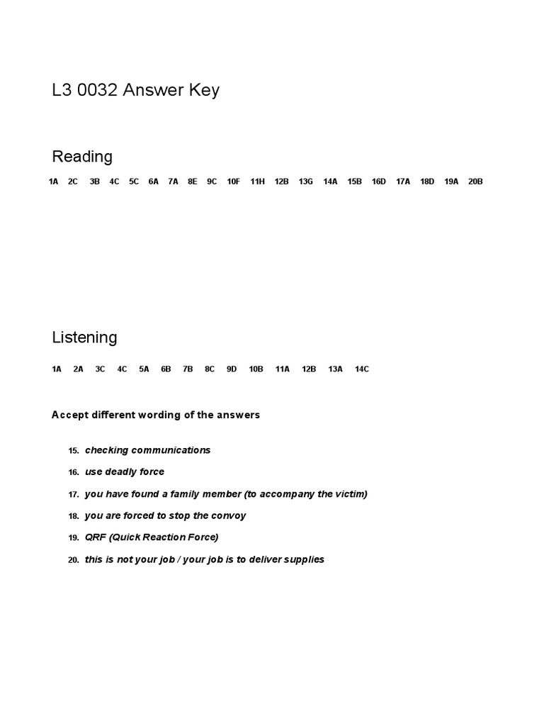 Level 3 Answer Key | PDF