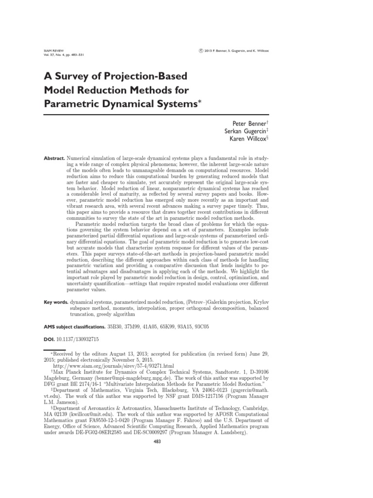 Parametric Model Reduction Survey Benner Gugercin Willcox Pdf Mathematical Optimization