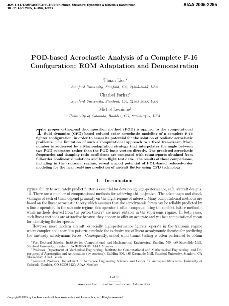 POD-based Aeroelastic Analysis of A Complete F-16 | PDF | Computational ...