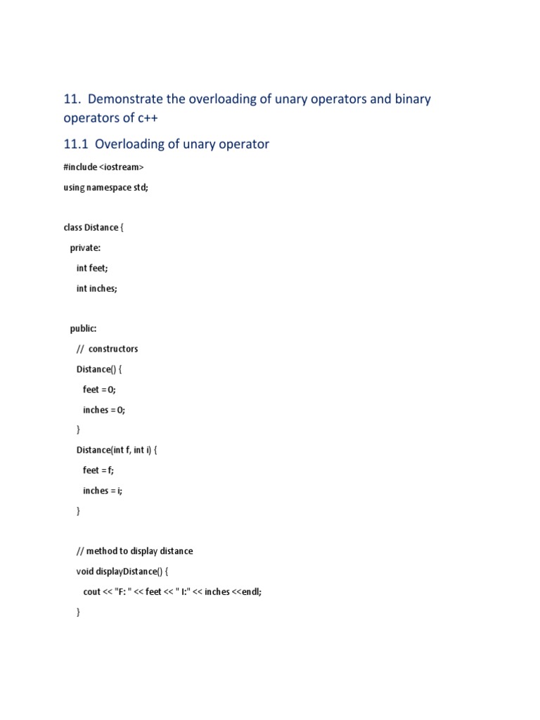 Demonstrate The Overloading of Unary Operators and Binary Operators of ...