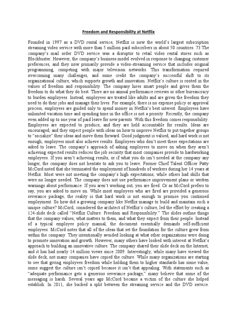 Freedom and Responsibility at Netflix | PDF | Netflix | Employment