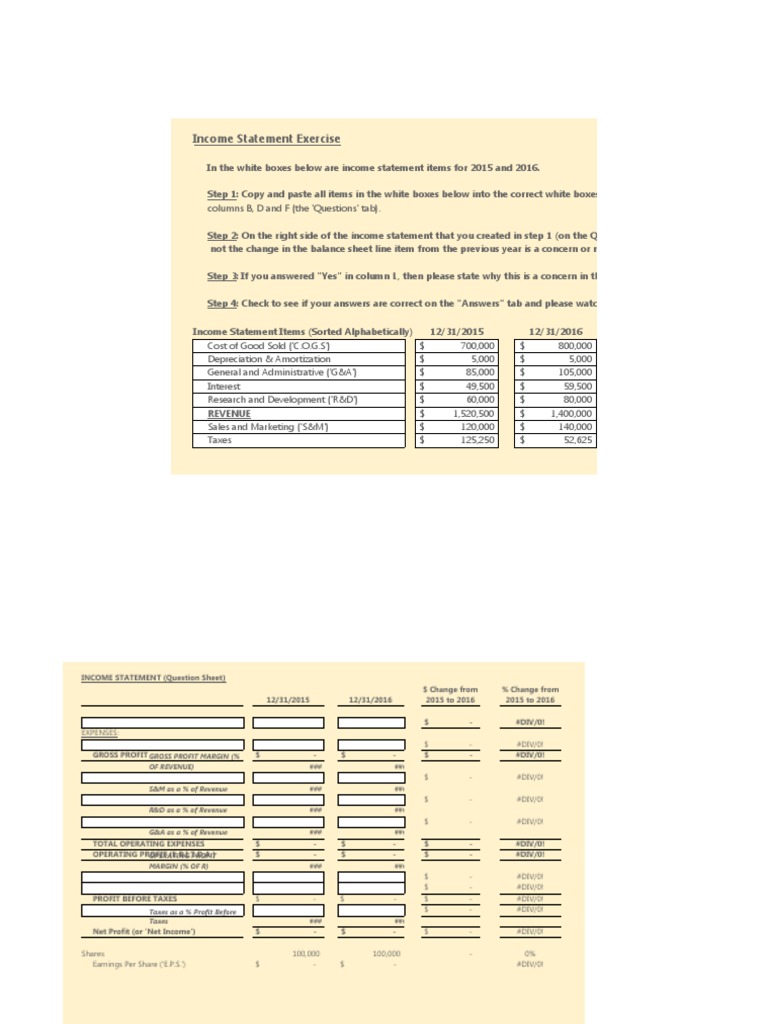Income Statement Exercise | PDF | Net Income | Earnings Before Interest