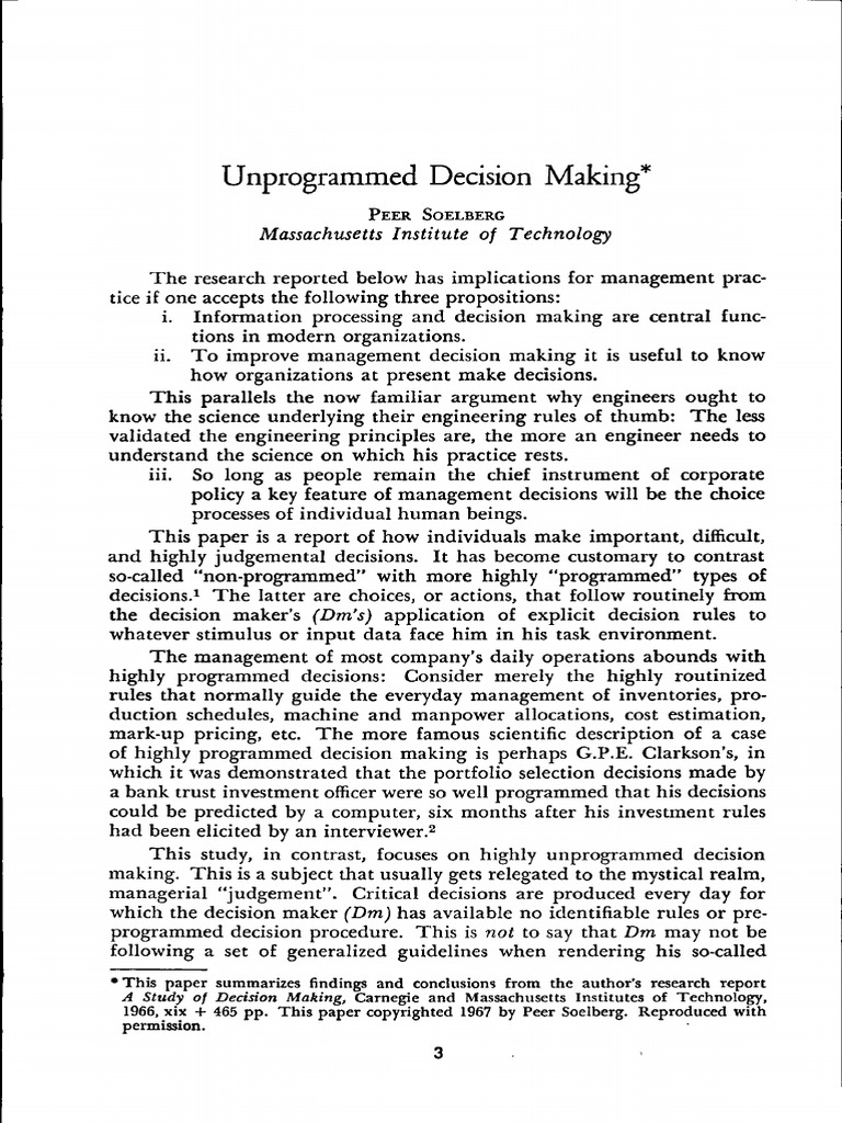Unprogrammed Decision Making : Massachusetts Institute of Technology ...
