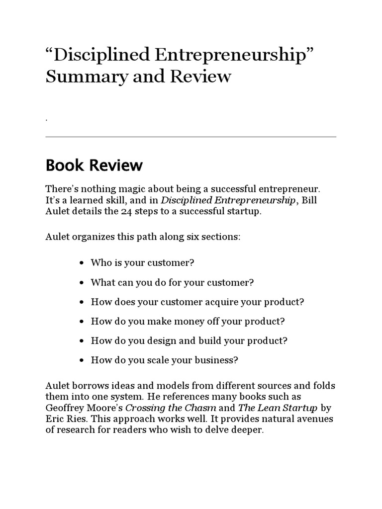 Summary - Discilplined Entrepreneurship | PDF | Entrepreneurship ...